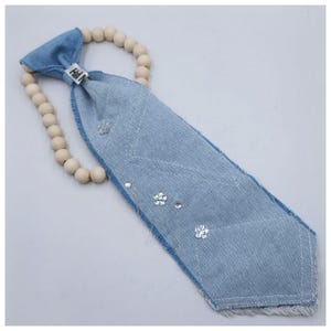 Women's Denim Patchwork Tie With Wooden Bead Choker, Handmade - Etsy