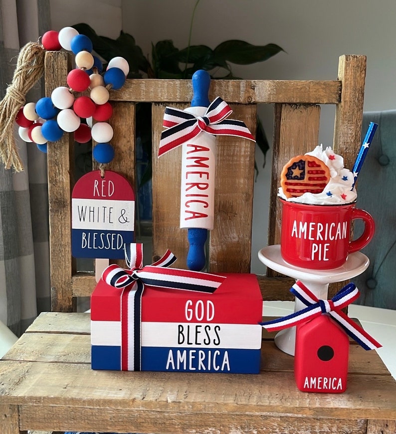 God Bless America / Patriotic Tier Tray Decor / American Pie / Red ...
