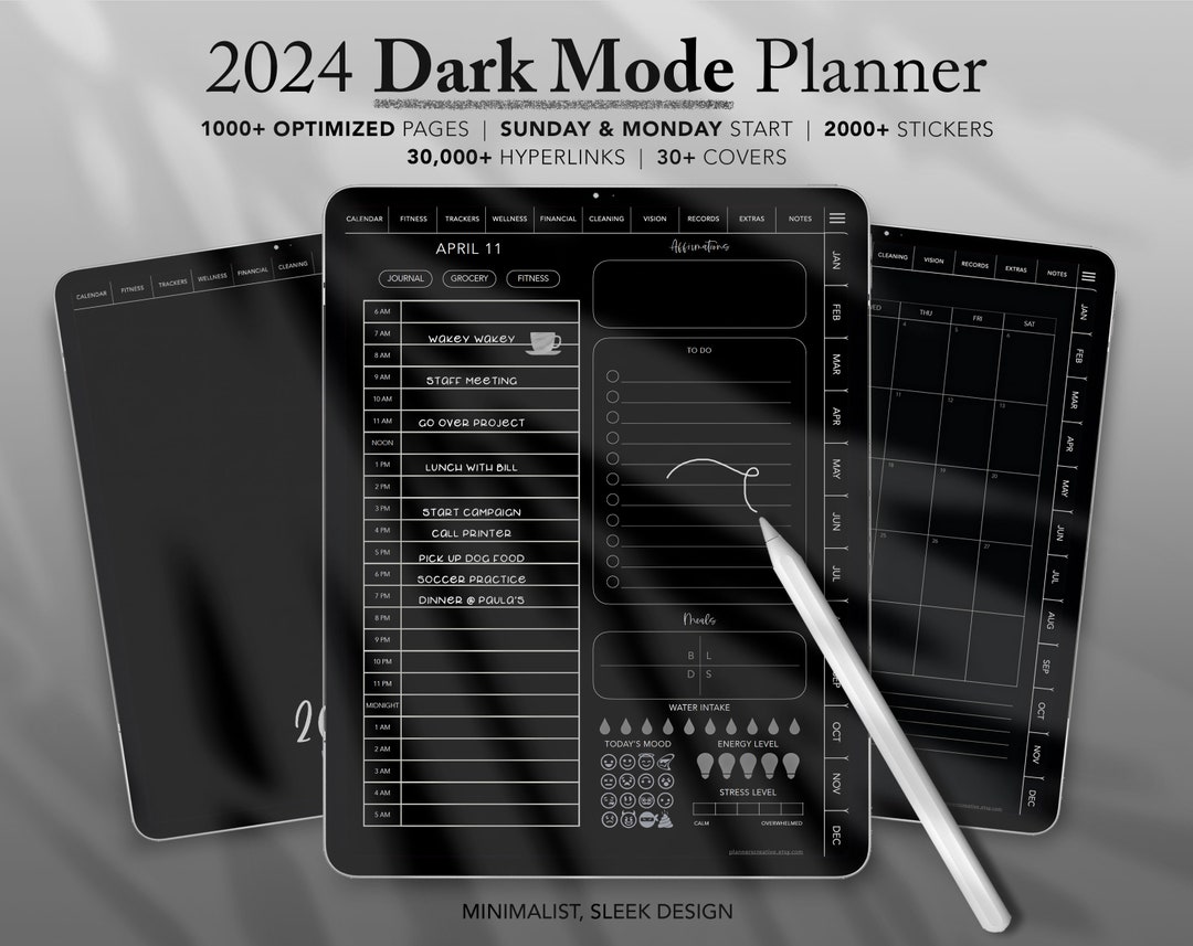 2024 Dark Mode Digital Planner for Goodnotes & Notability, iPad Daily ...