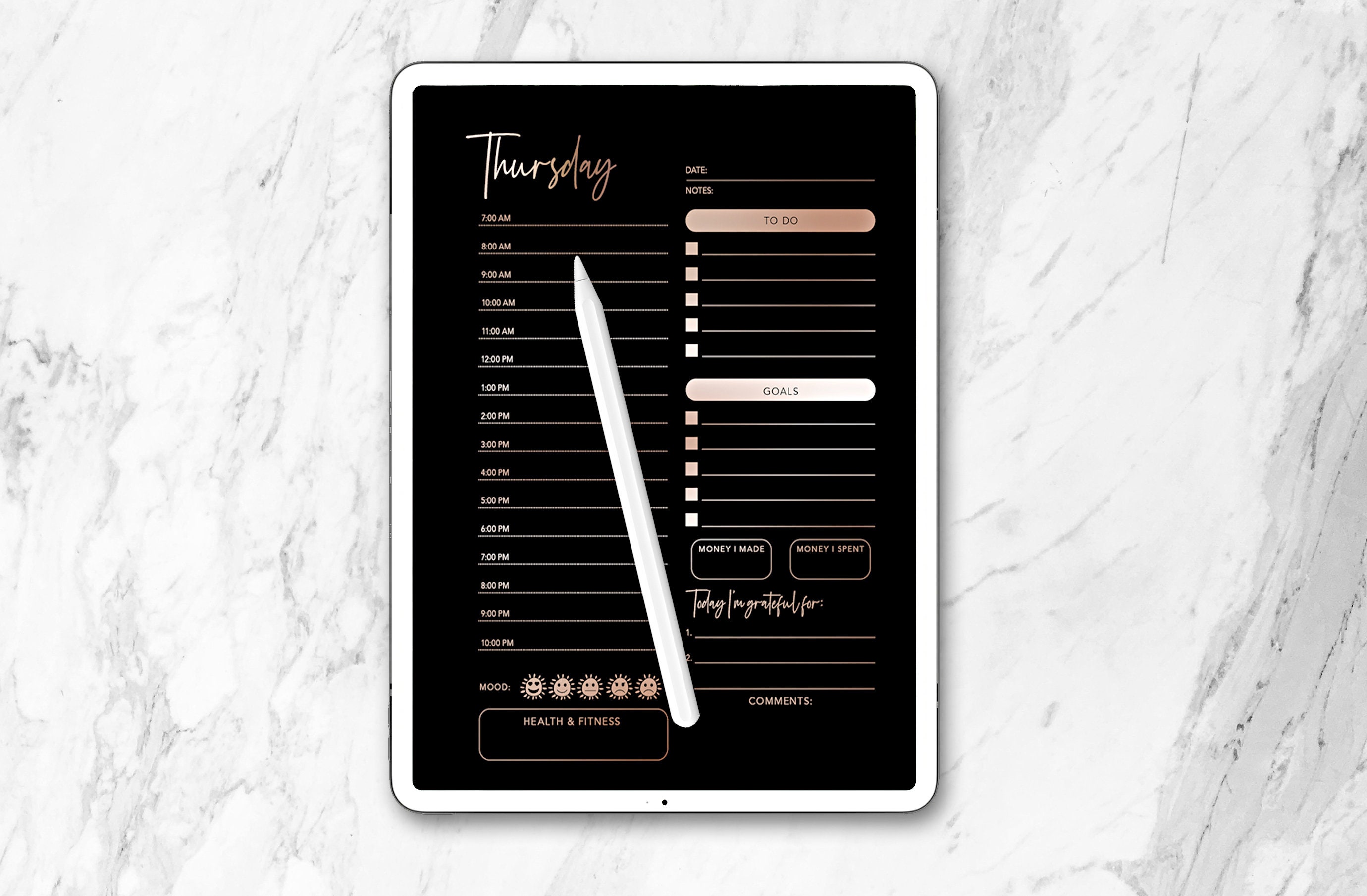 Digital Daily Planner - Dark Mode, Weekly Planning, Undated Daily ...
