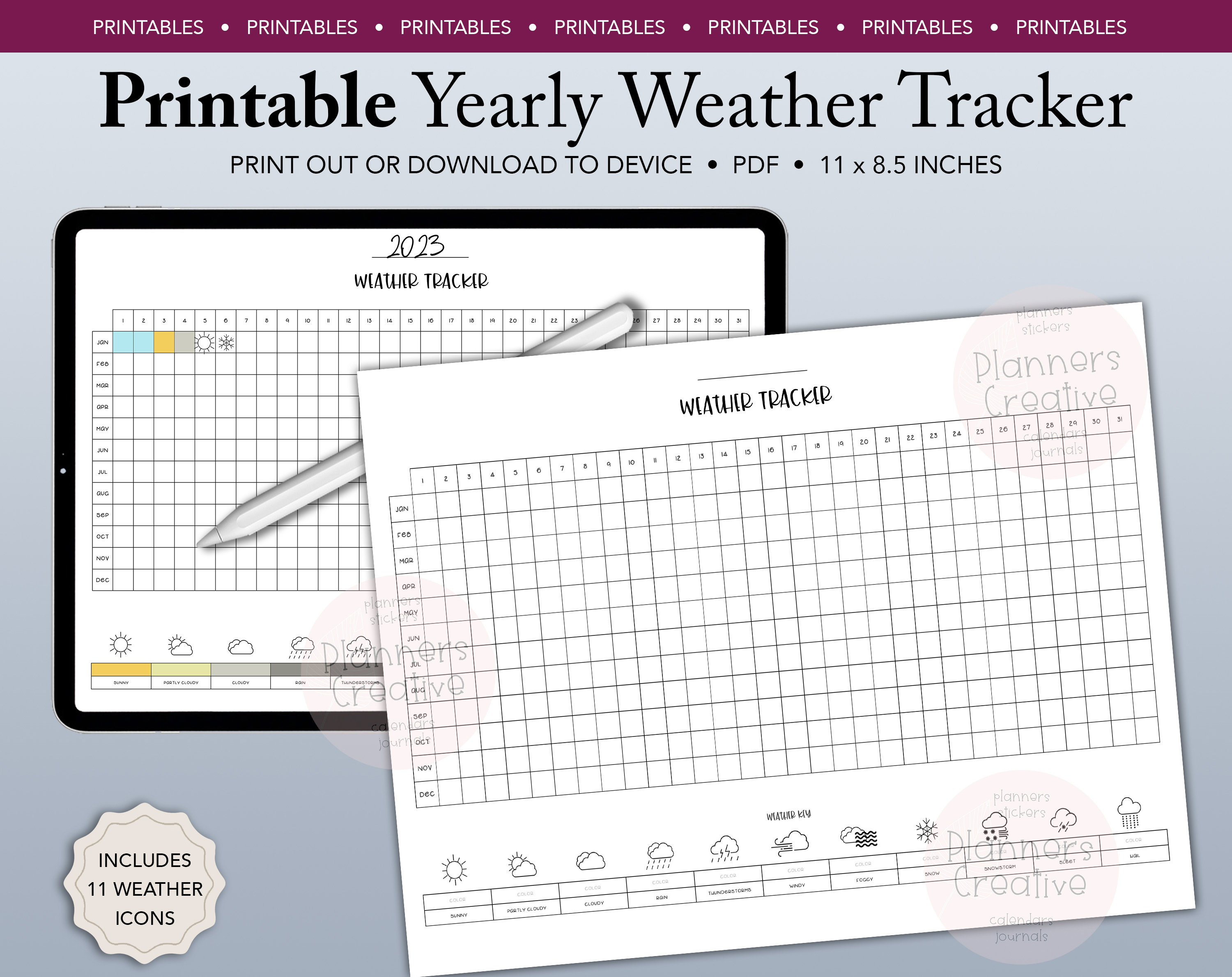 Weather Tracker Printable, Weather Icons, Weather Worksheet, Weather ...