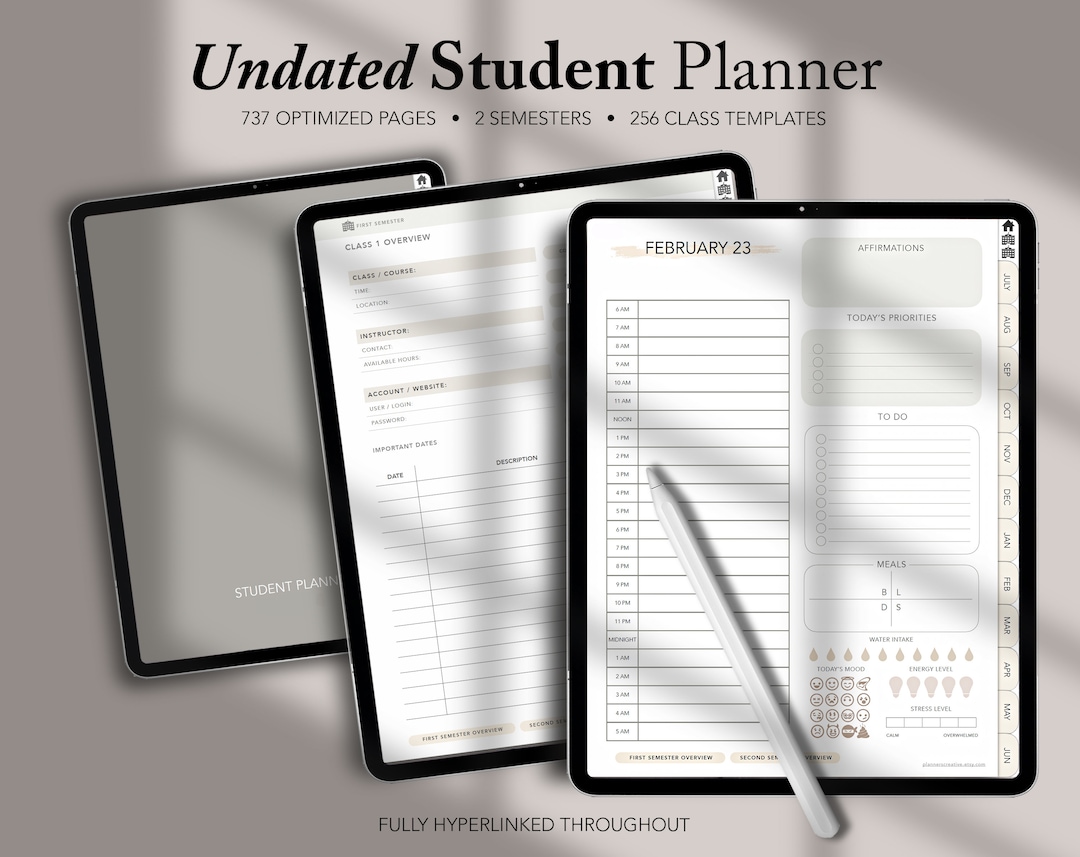 Undated Student Planner, Digital Planner for College, Goodnotes Planner ...