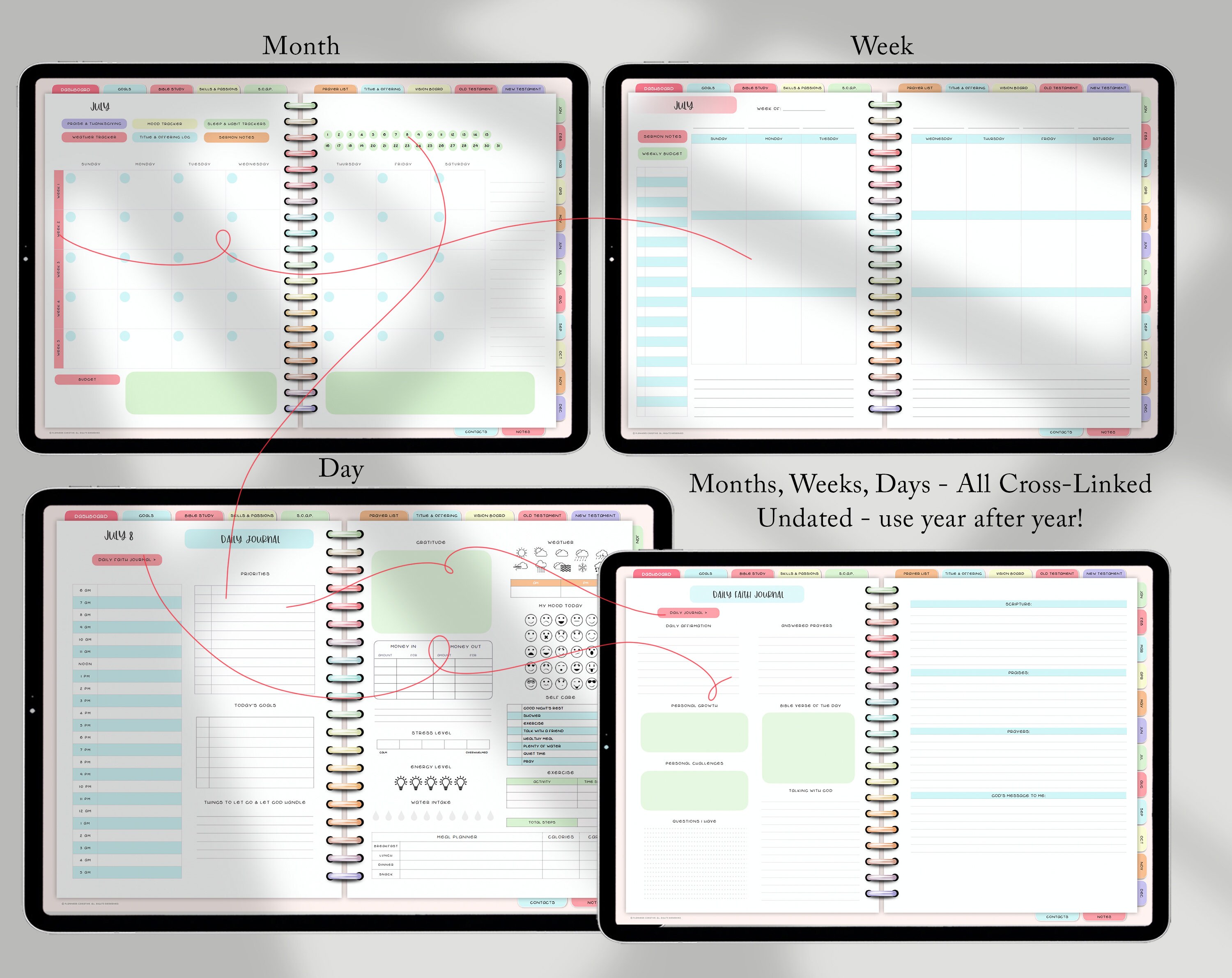 Christian Planner, Faith Journal, Daily Prayer Journal, Undated Bible ...