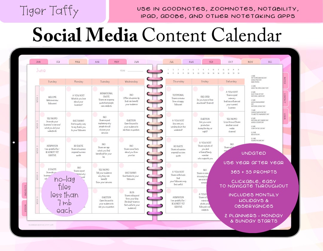 Social Media Content Calendar - 420 Engaging Social Prompts for ...