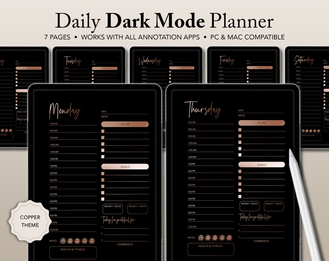 Digital Daily Planner - Dark Mode, Weekly Planning, Undated Daily ...