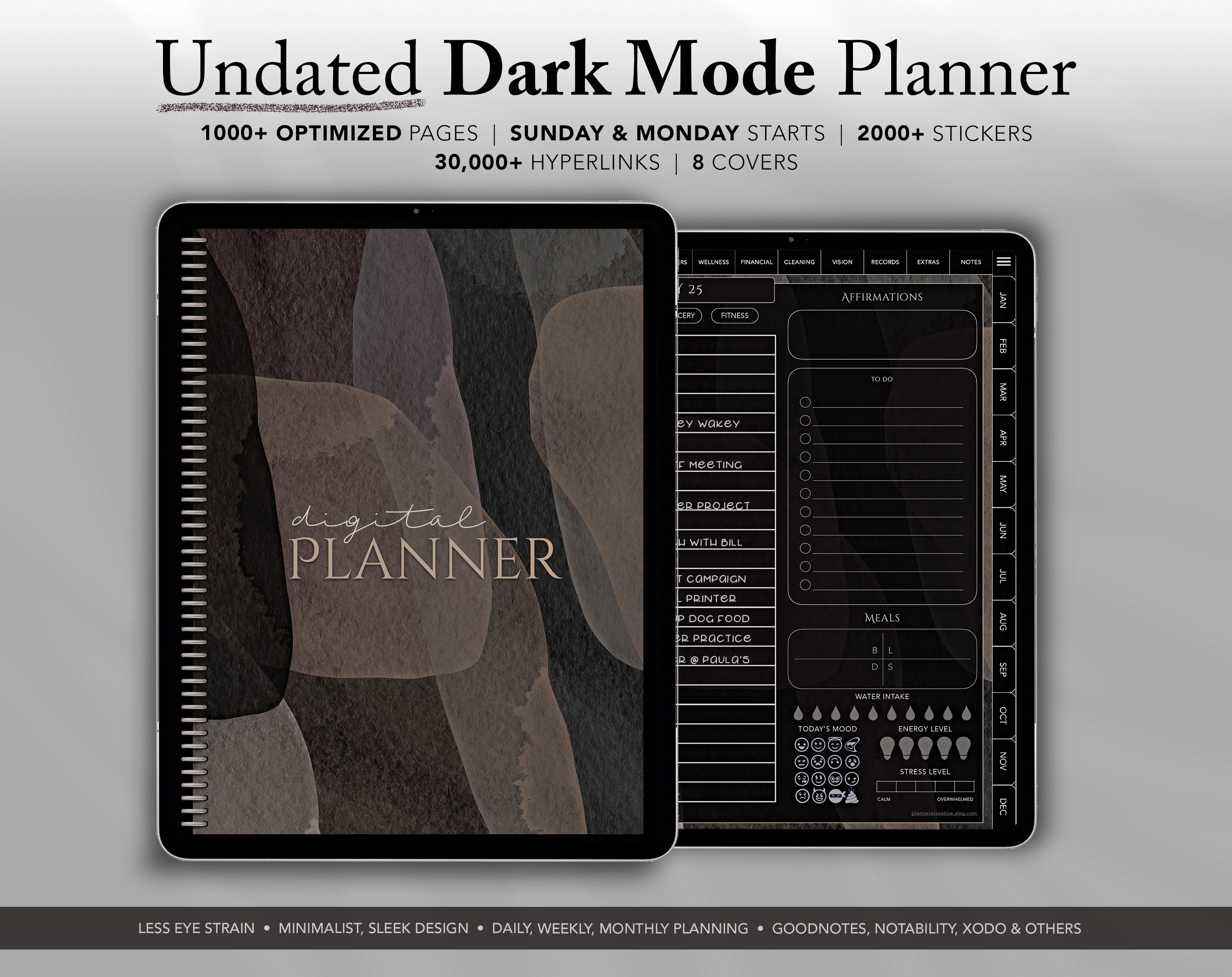 Dark Mode Planner Undated Planner Daily Journaling Low Eye - Etsy