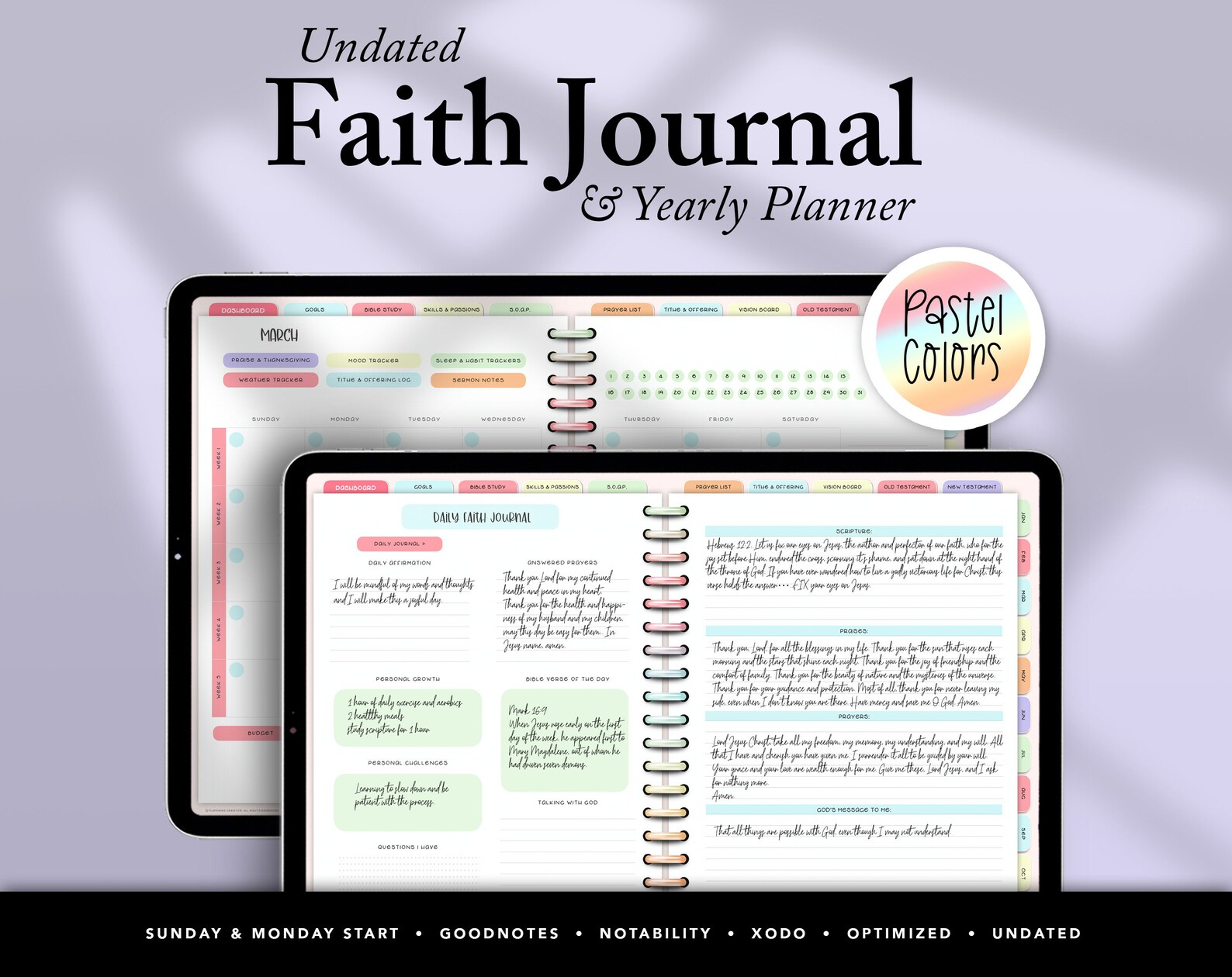 Christian Planner, Faith Journal, Daily Prayer Journal, Undated Bible ...