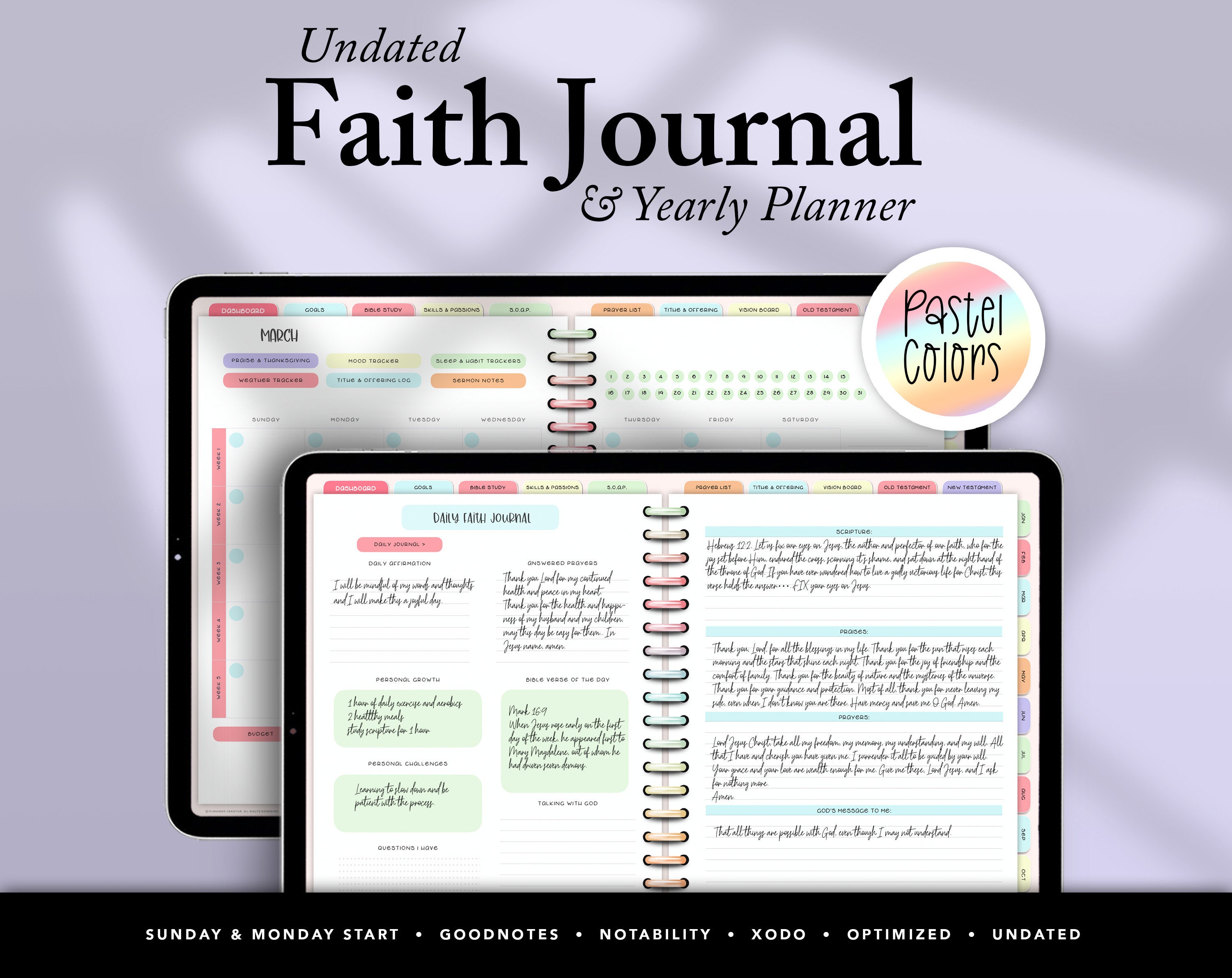 Christian Planner, Faith Journal, Daily Prayer Journal, Undated Bible ...