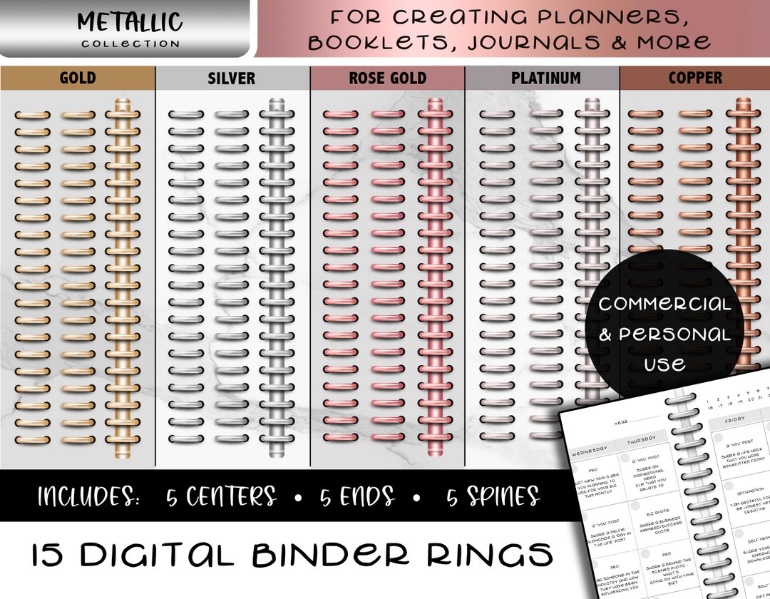 Digital Planner Rings for Binder Png 3D Metallic Rose Gold - Etsy