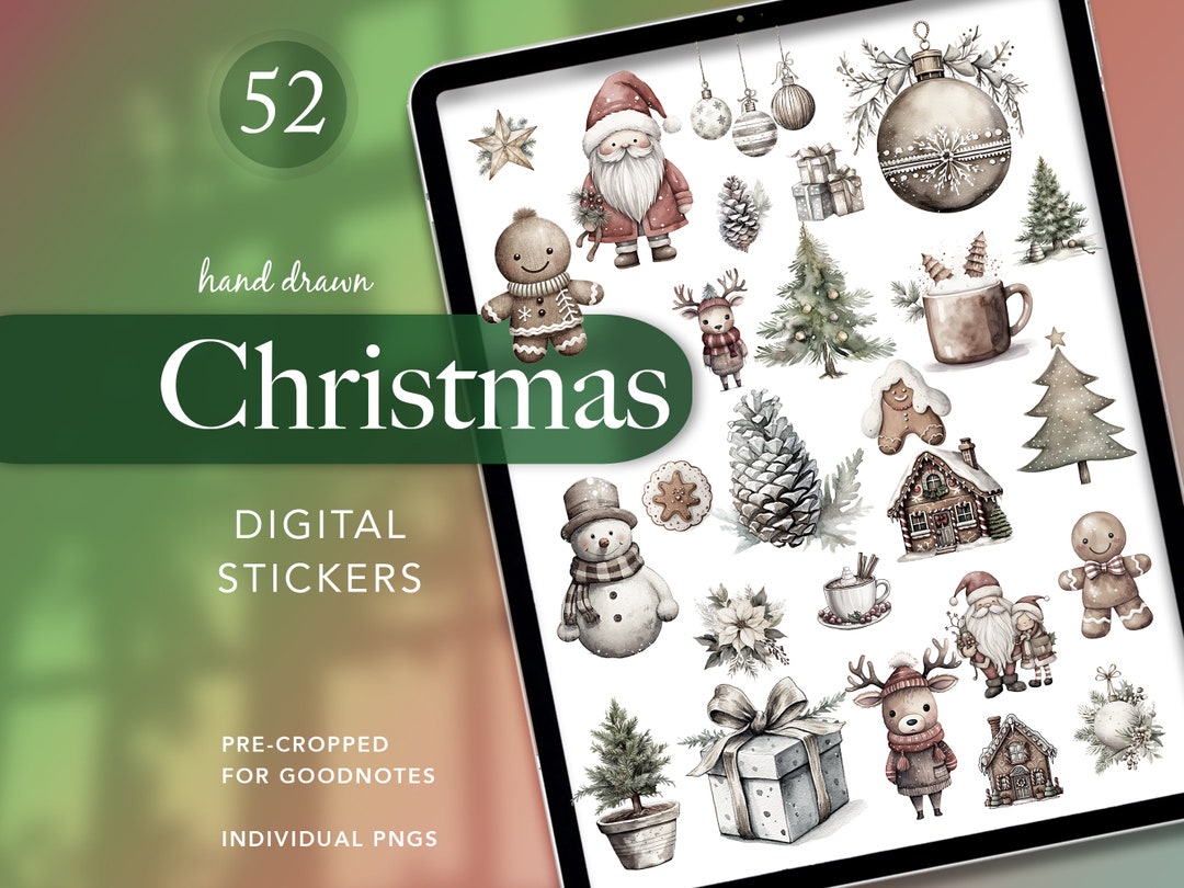 CHRISTMAS Digital Stickers, Holiday Planner Pre-cropped Stickers ...