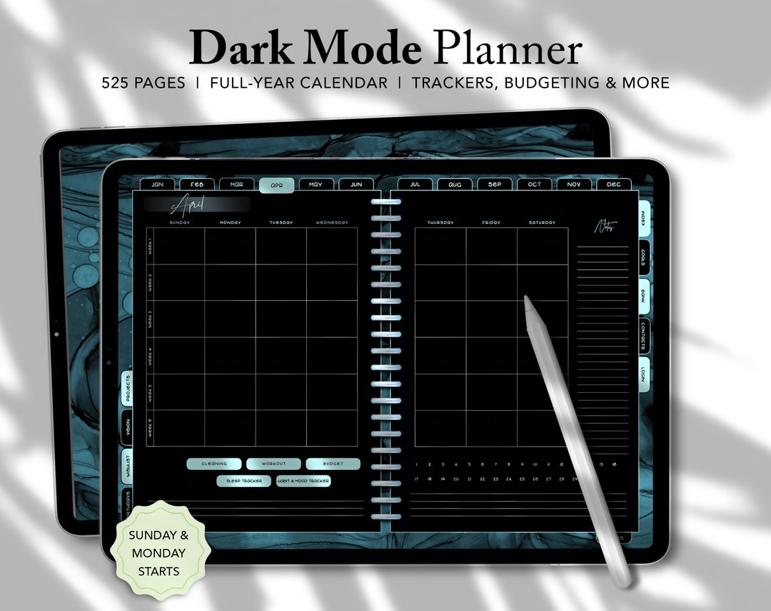 UNDATED Dark Mode Digital Planner, Journal for Goodnotes, Zoomnotes ...