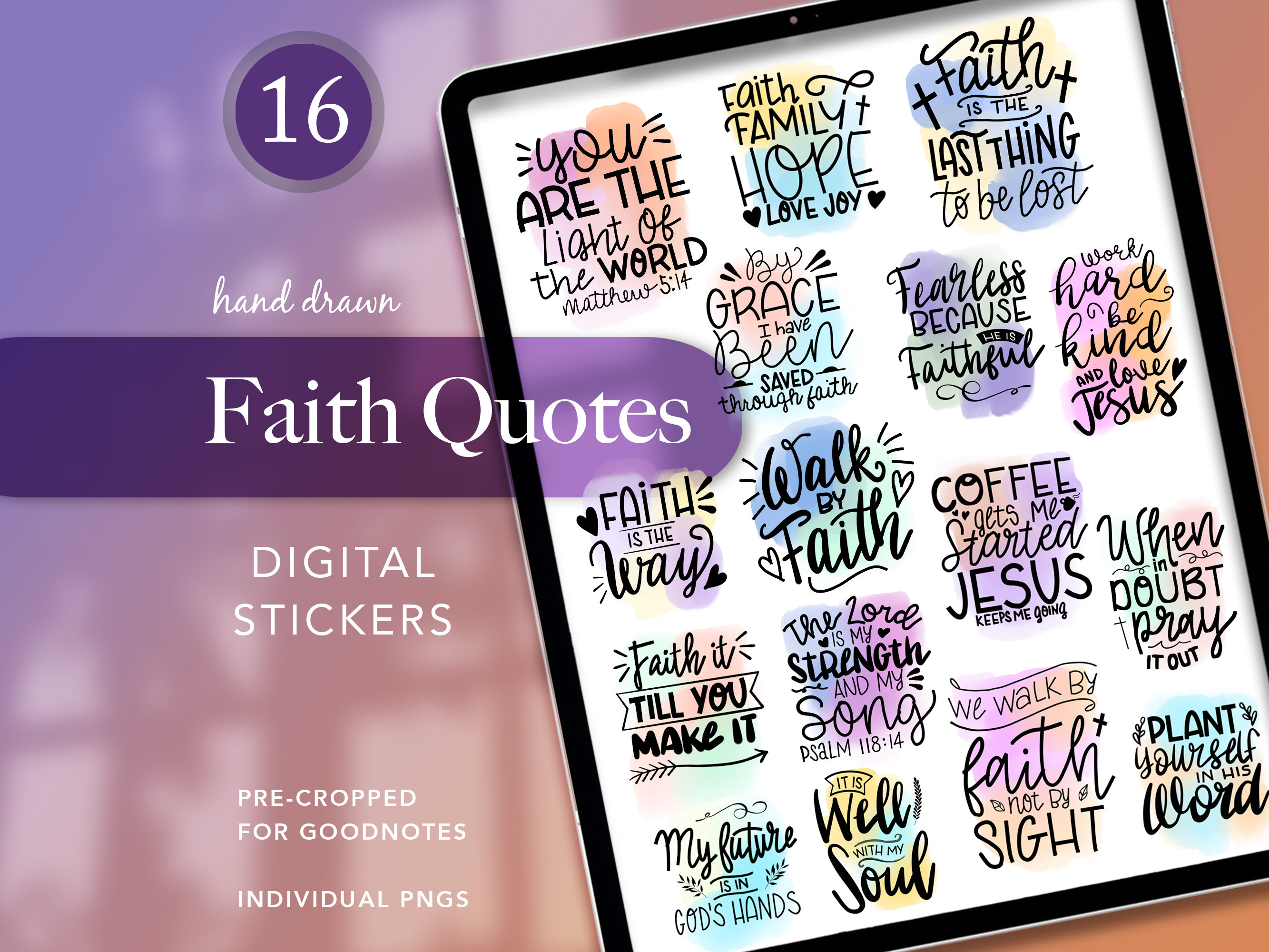 Faith Quotes Digital Stickers, Bible Journal Stickers, Cute Christian ...