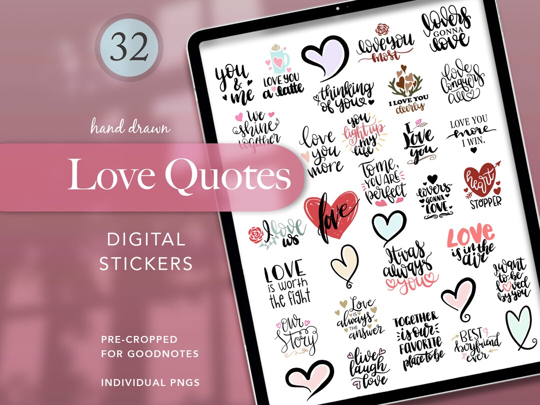 Love Quotes Digital Stickers, Planner Stickers, Scrapbooking Stickers ...