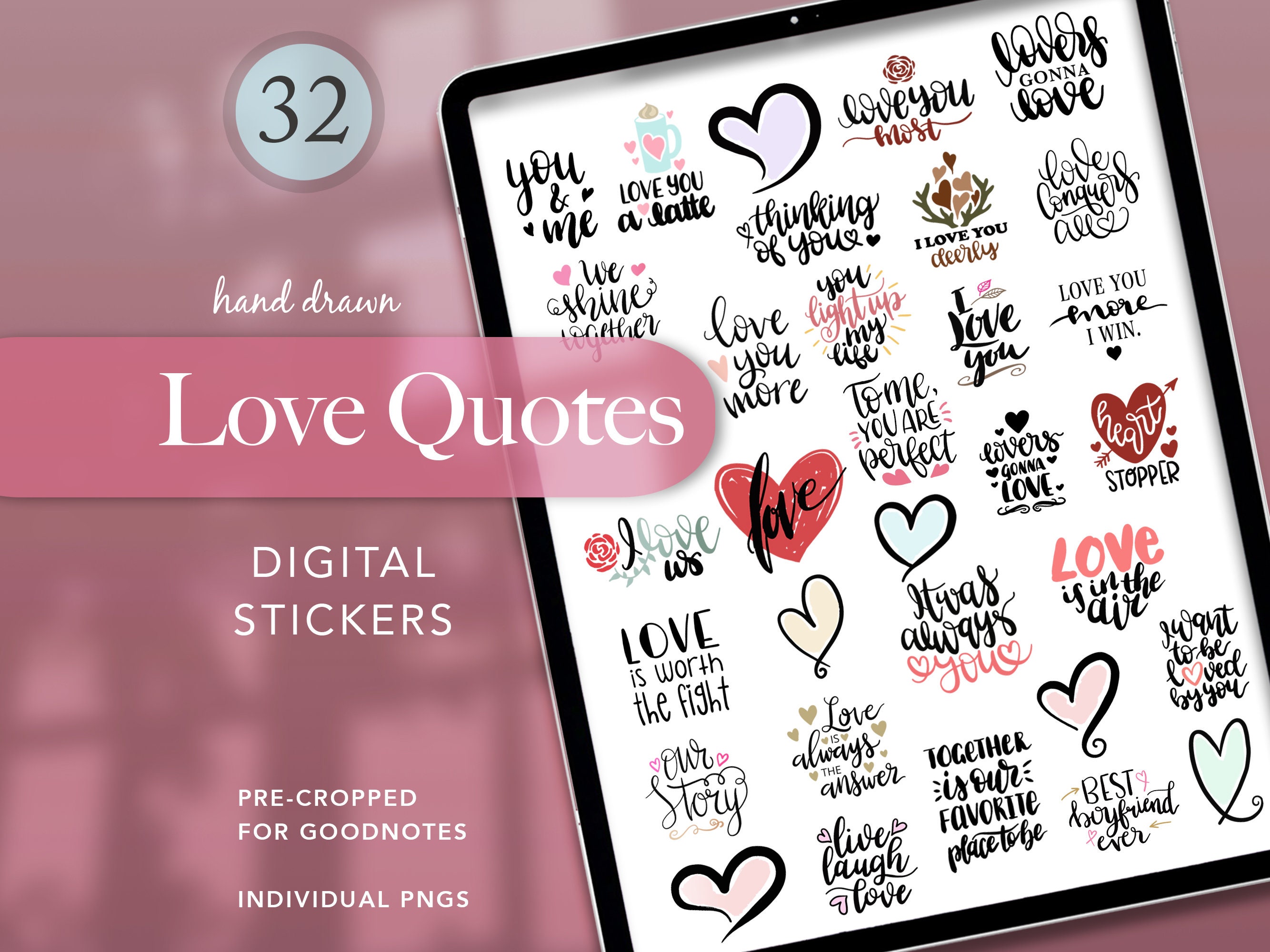 Love Quotes Digital Stickers, Planner Stickers, Scrapbooking Stickers ...