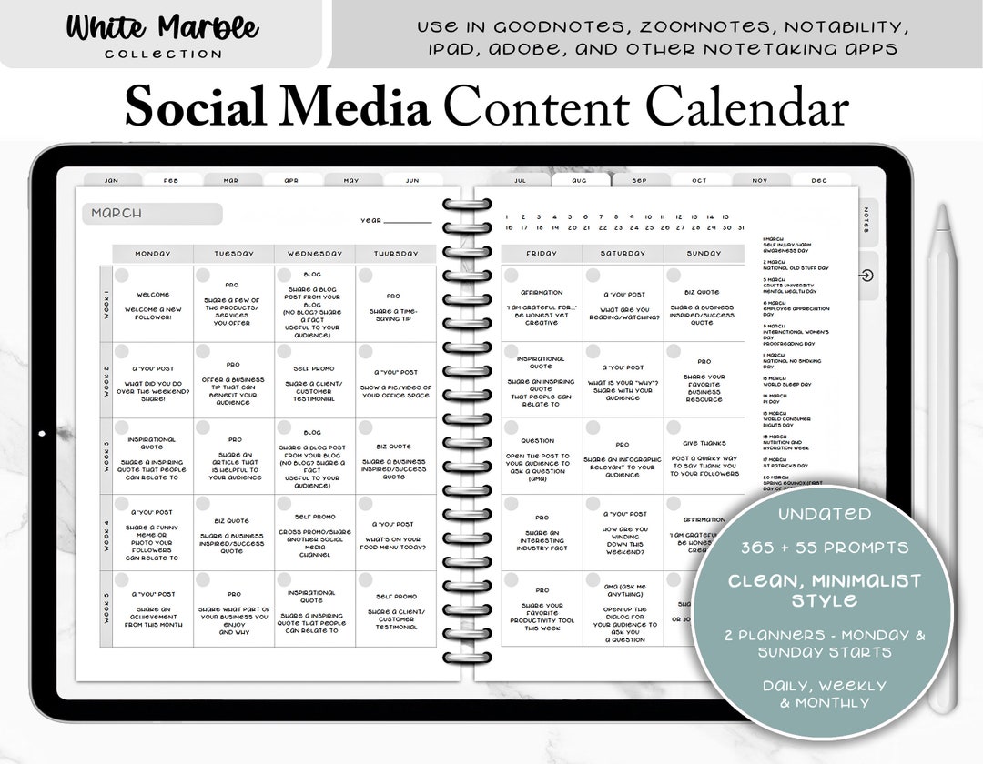 Social Media Calendar, Social Media Posts, Instagram Planner, Facebook ...