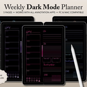 Digital Weekly Planner Dark Mode, Weekly Planning, Undated Daily ...