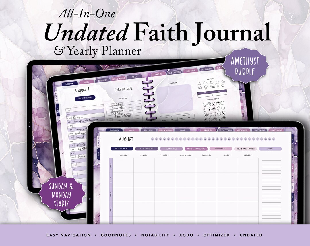 UNDATED Faith Planner, Christian Planner, Daily Prayer Journal, Bible ...