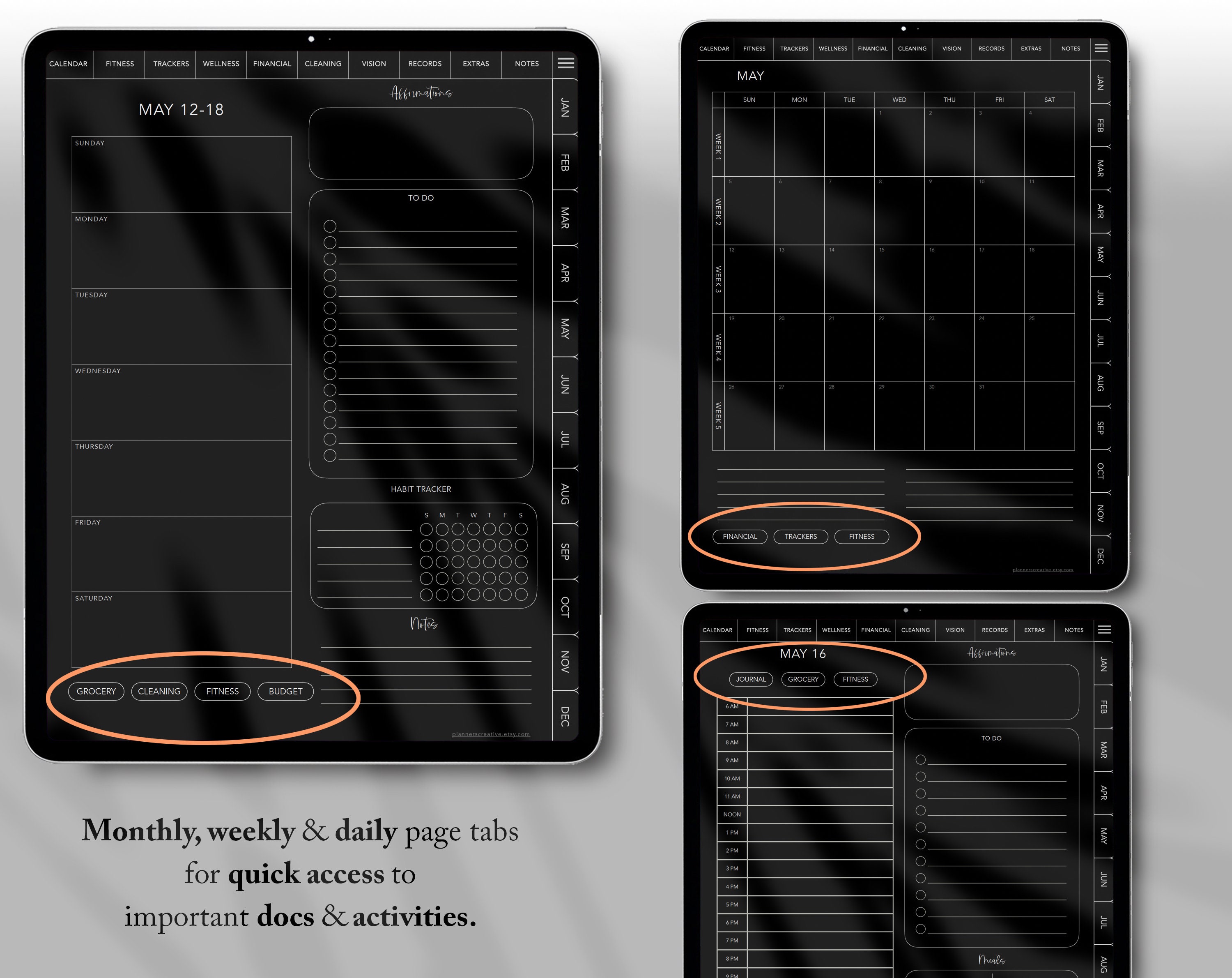 2024 Dark Mode Digital Planner for Goodnotes & Notability, iPad Daily ...