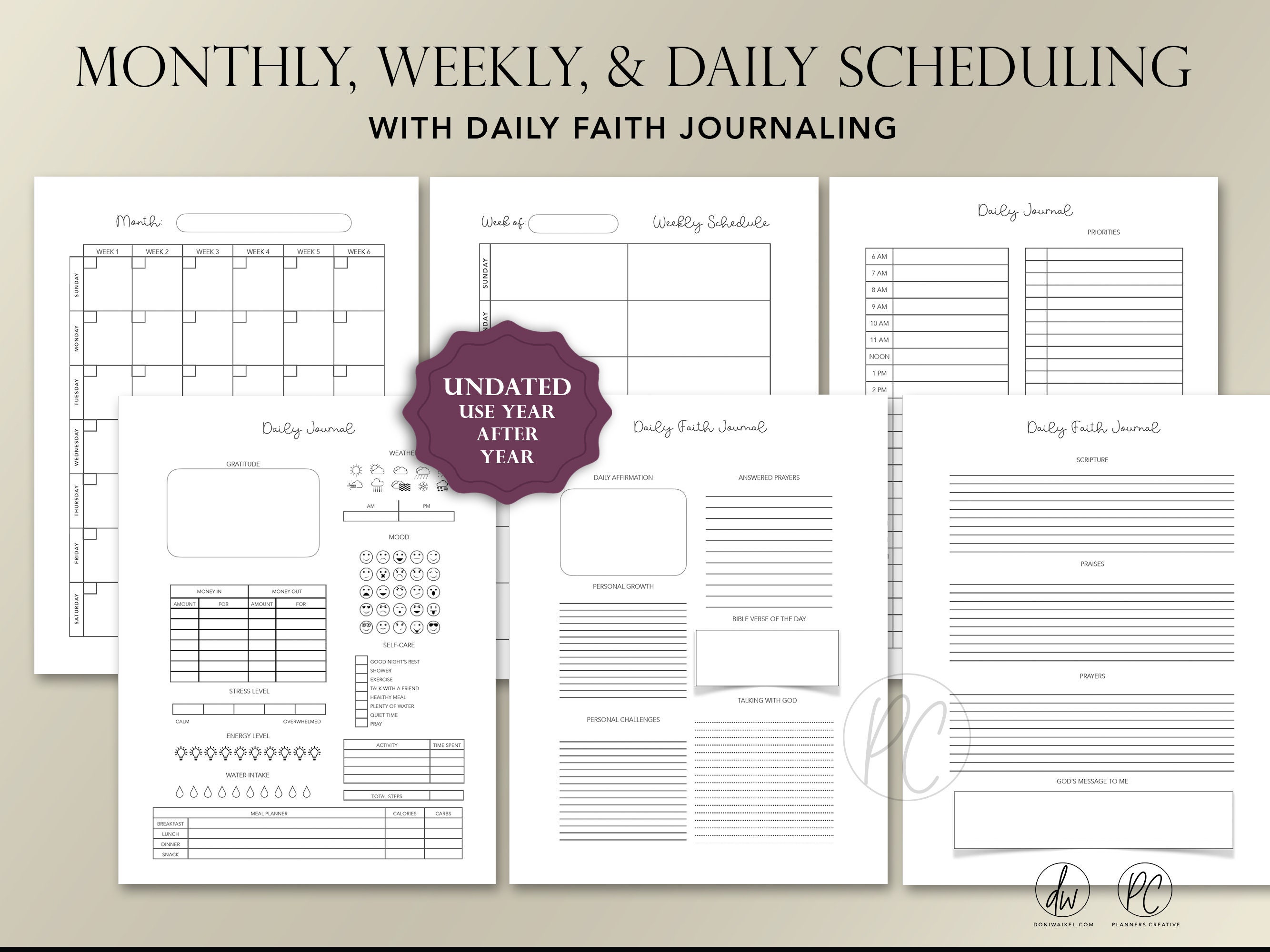 Faith Planner, Printable Faith Journal, Undated Calendar, Christian ...