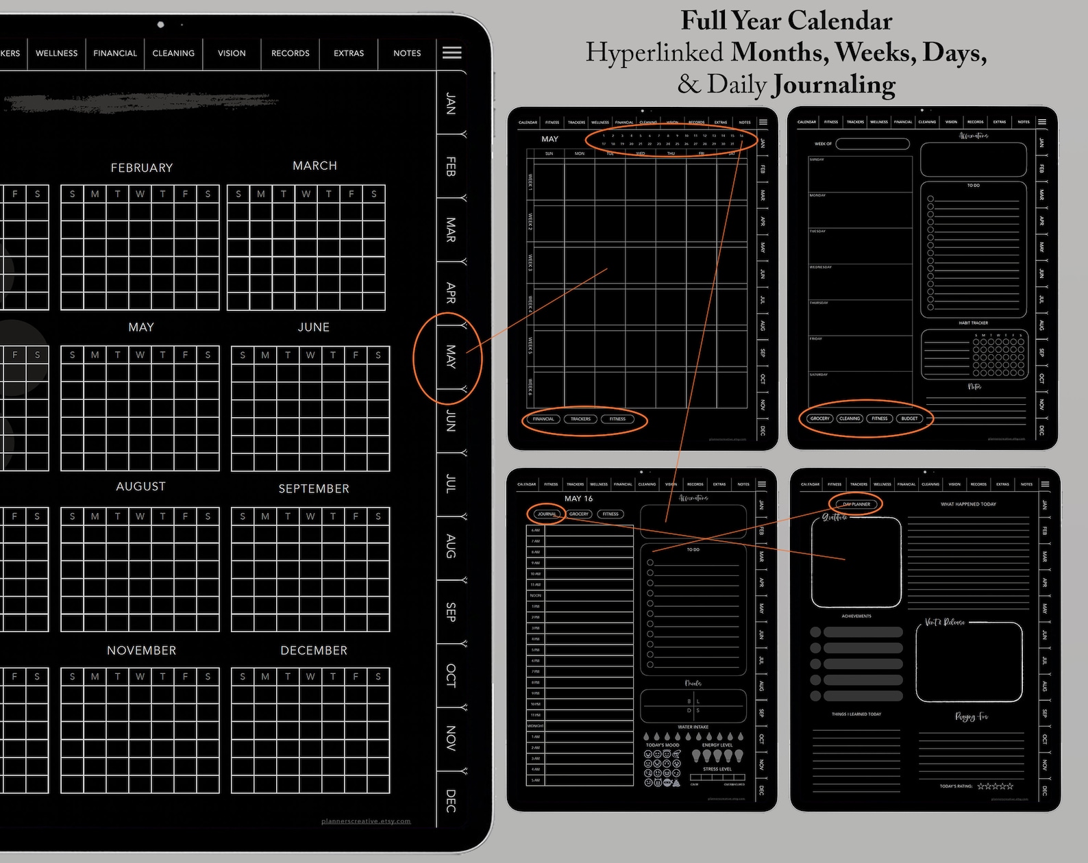 Undated Dark Mode Digital Planner for Goodnotes & Notability, iPad ...