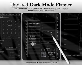 Undated Digital Dark Mode Planner for Goodnotes & Notability - Etsy