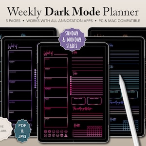 Digital Weekly Planner - Dark Mode, Weekly Planning, Undated Daily ...
