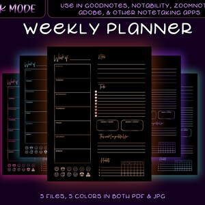 Digital Weekly Planner Dark Mode Weekly Planning Undated - Etsy