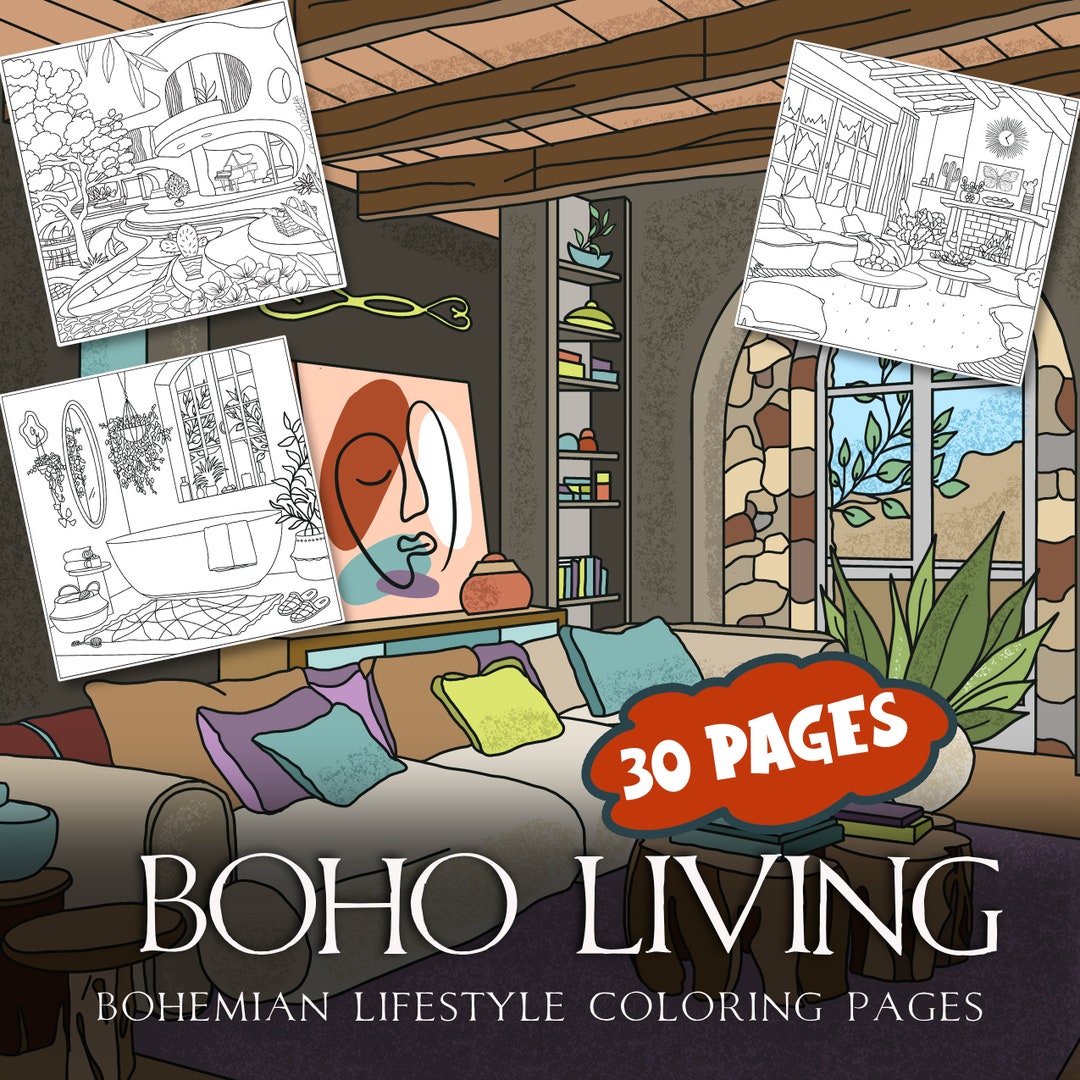 Boho Living: A Digital Coloring Book to Relax - 30 Crisp, Clean Home ...