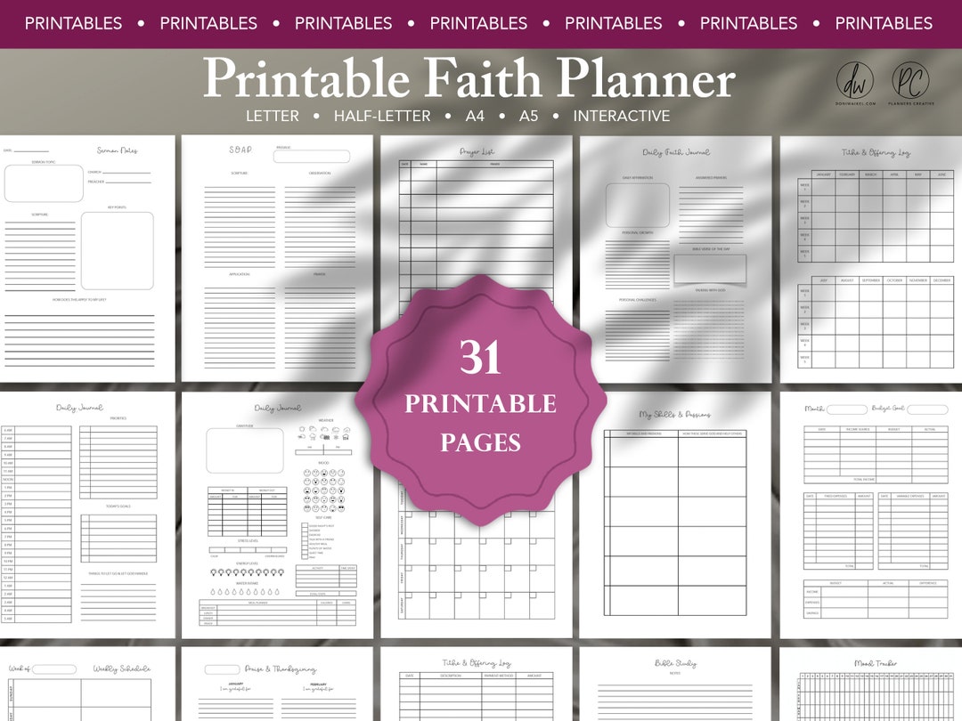 Faith Planner, Printable Faith Journal, Undated Calendar, Christian ...
