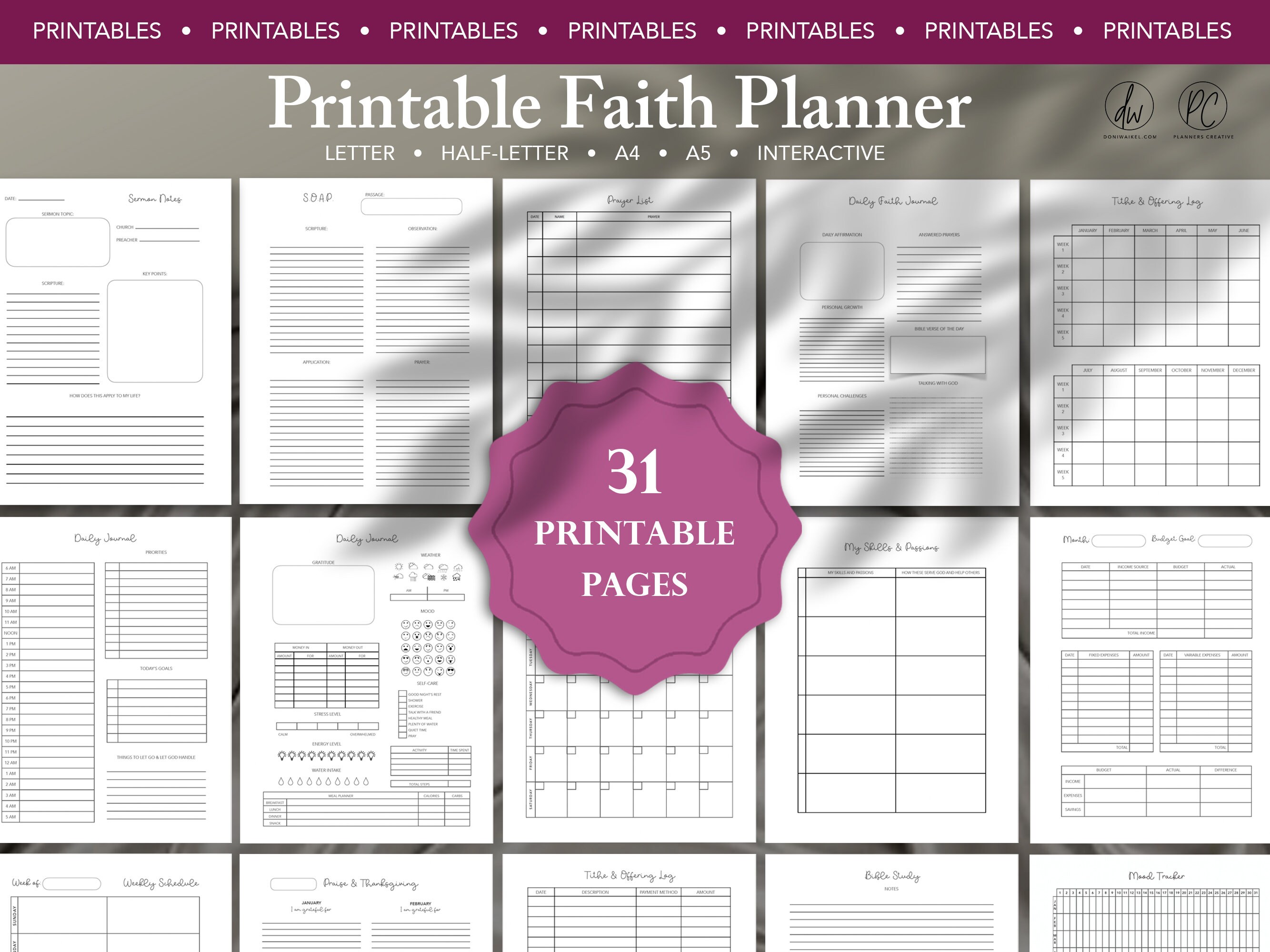 Faith Planner, Printable Faith Journal, Undated Calendar, Christian ...