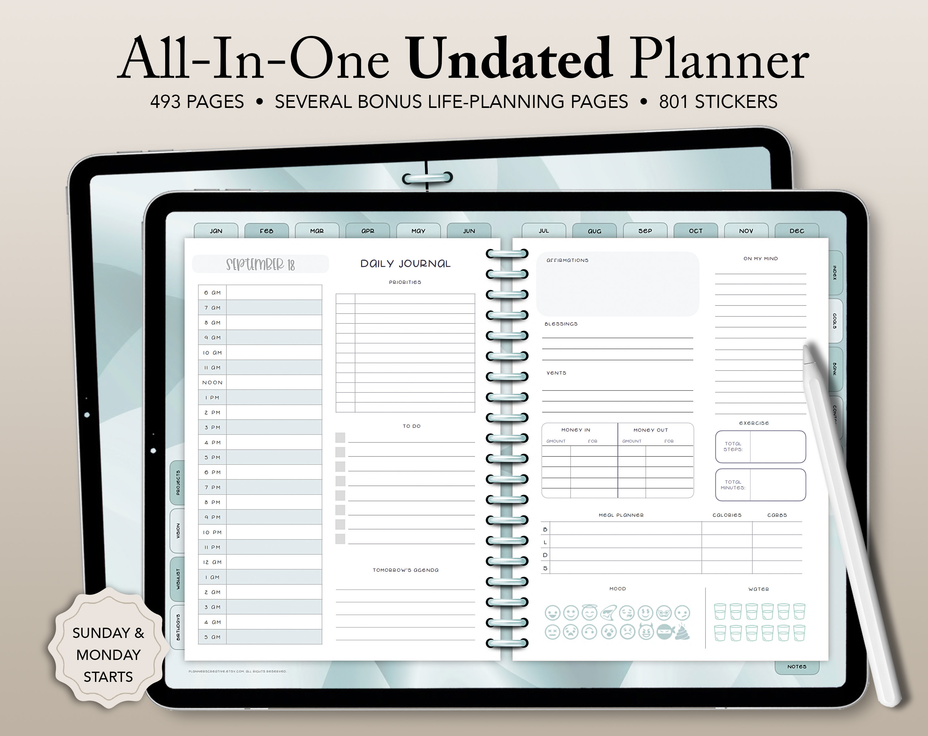 Undated Digital Planner Goodnotes Planner, Notability Mac iPad Planner ...