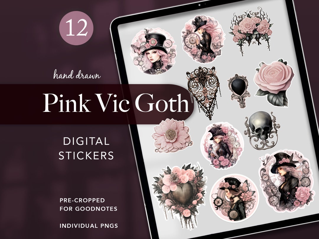 Victorian Goth Digital Stickers, Dark Romantic, Pink and Black, Journal ...