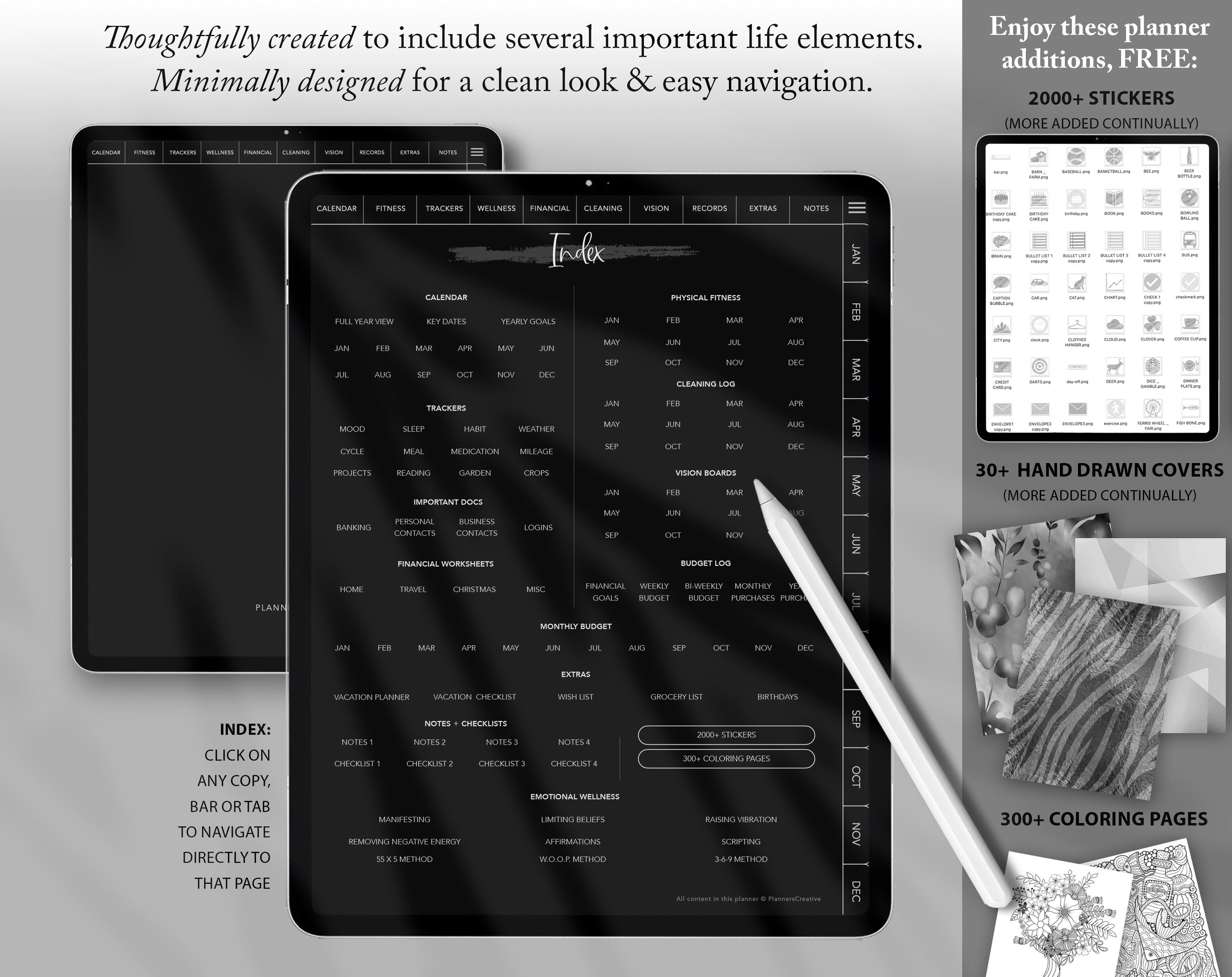 Undated Dark Mode Digital Planner for Goodnotes & Notability, iPad ...