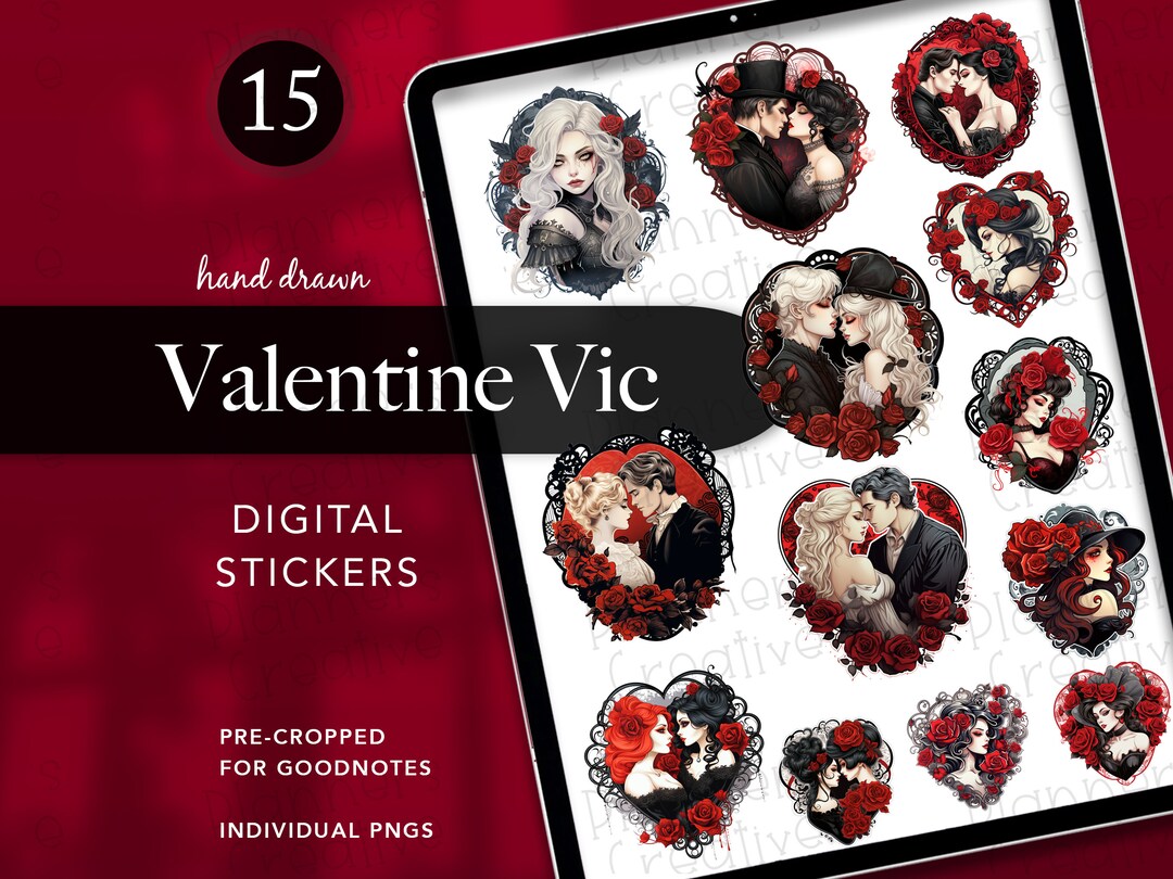 Valentine Victorian Goth Digital Stickers, Journal Stickers ...