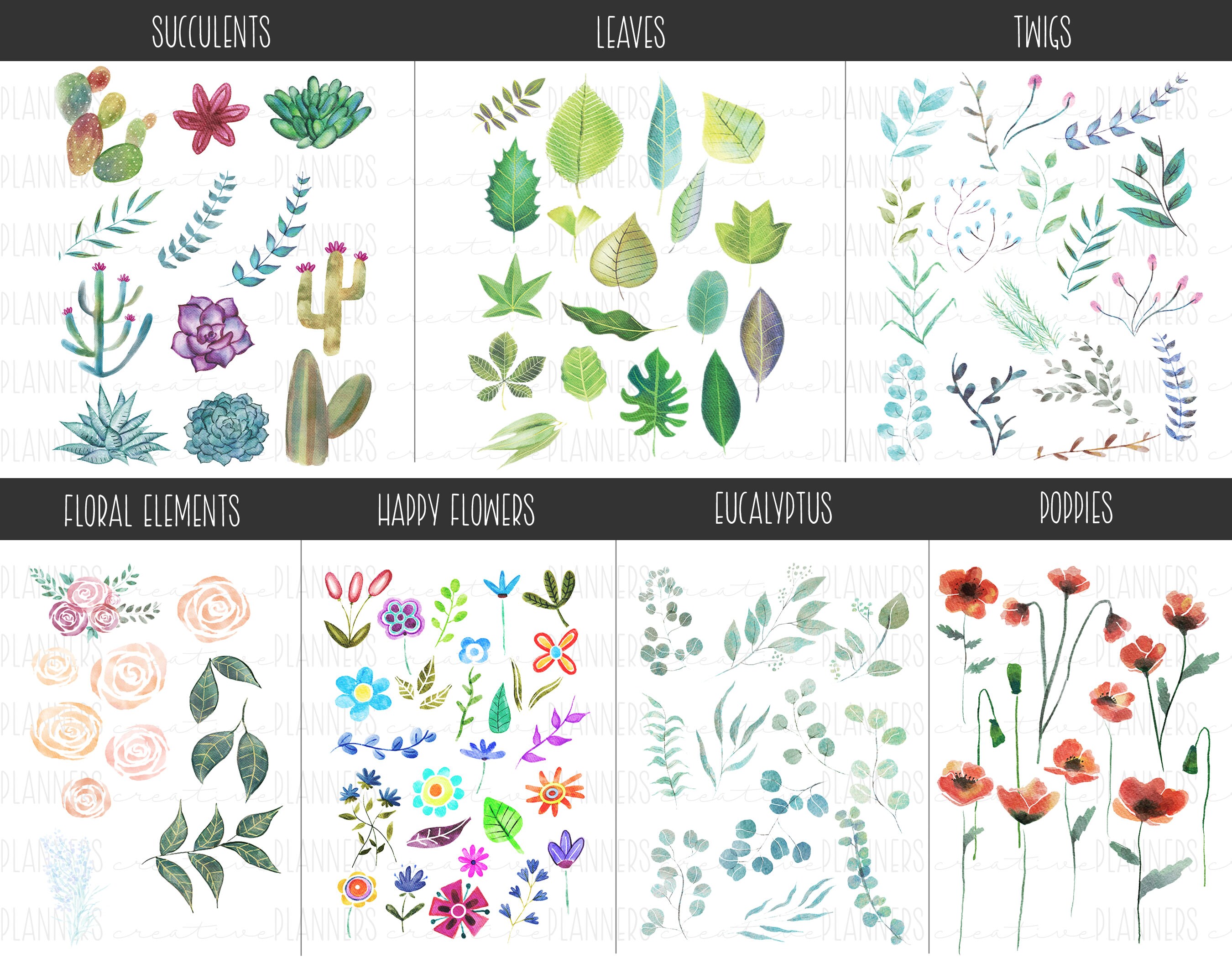 BOTANICAL Digital Stickers Bundle Illustration Hand Painted | Etsy