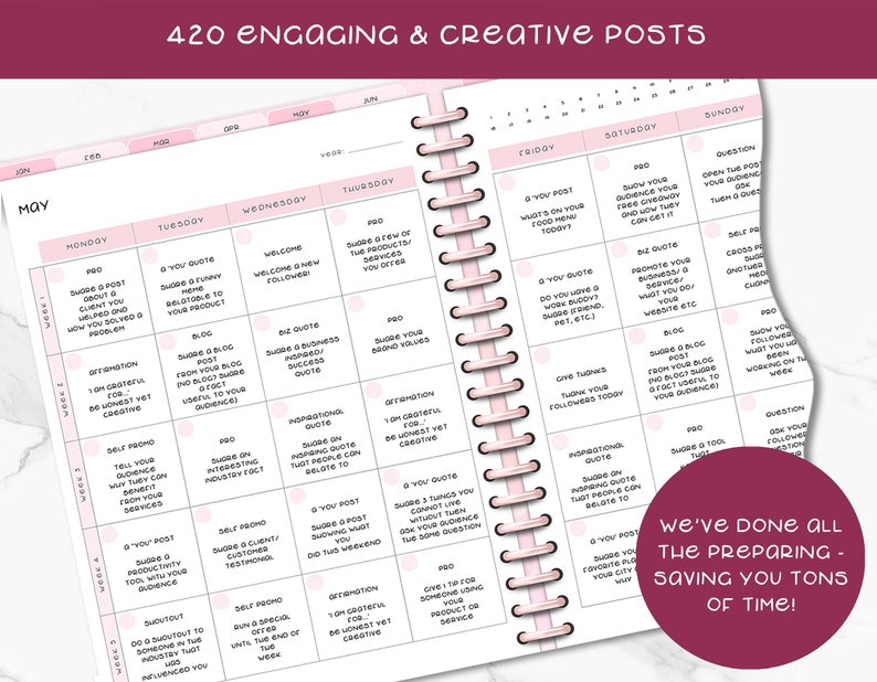 Social Media Calendar Social Media Posts Instagram Planner - Etsy