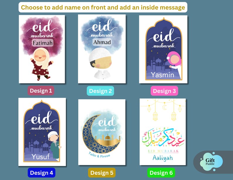 Eid Money Card With Envelope | A7 Eid Mubarak Card Personalise | Eidee ...