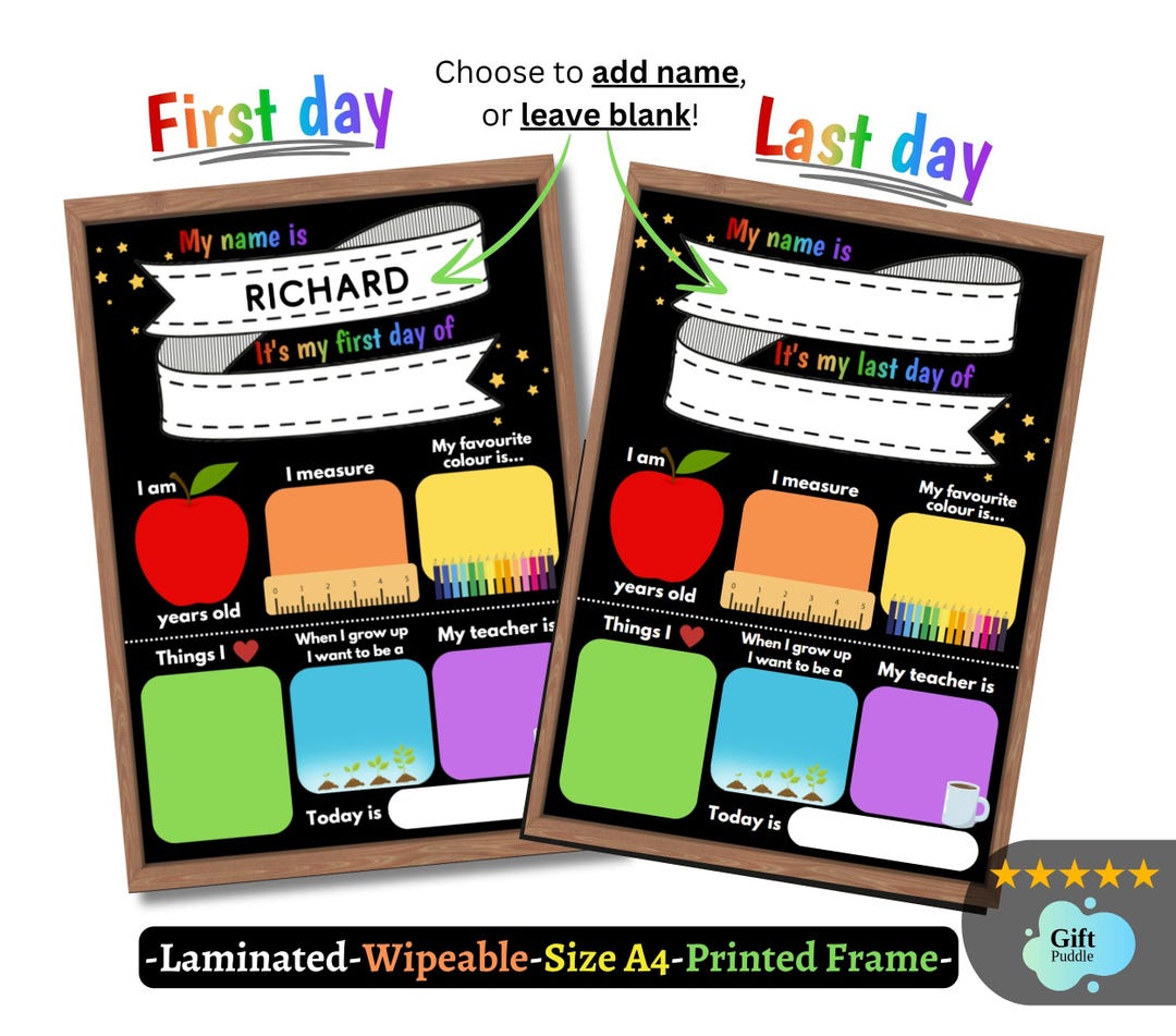 Personalise First Day of School Sign Last Day of Sign Starting School ...