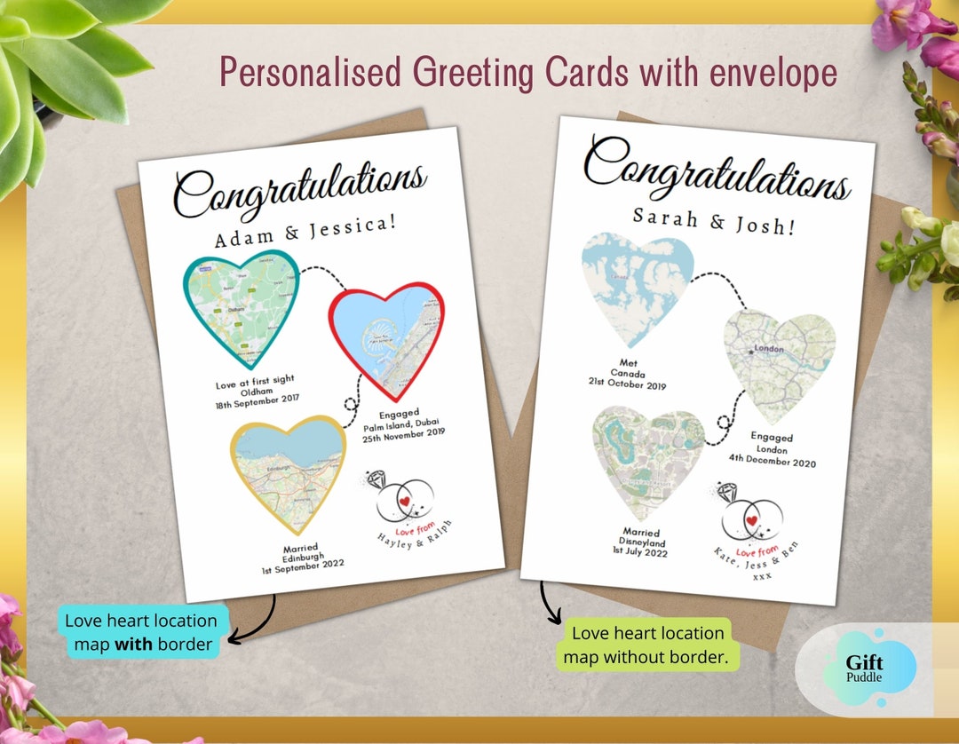 Special Location Map Wedding Card for a Special Couple on Their Wedding ...