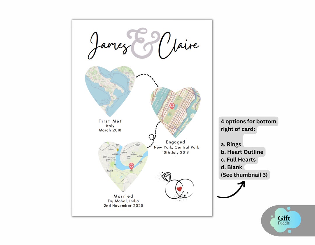 Special Location Loveheart Location Map Anniversary Wedding Card ...