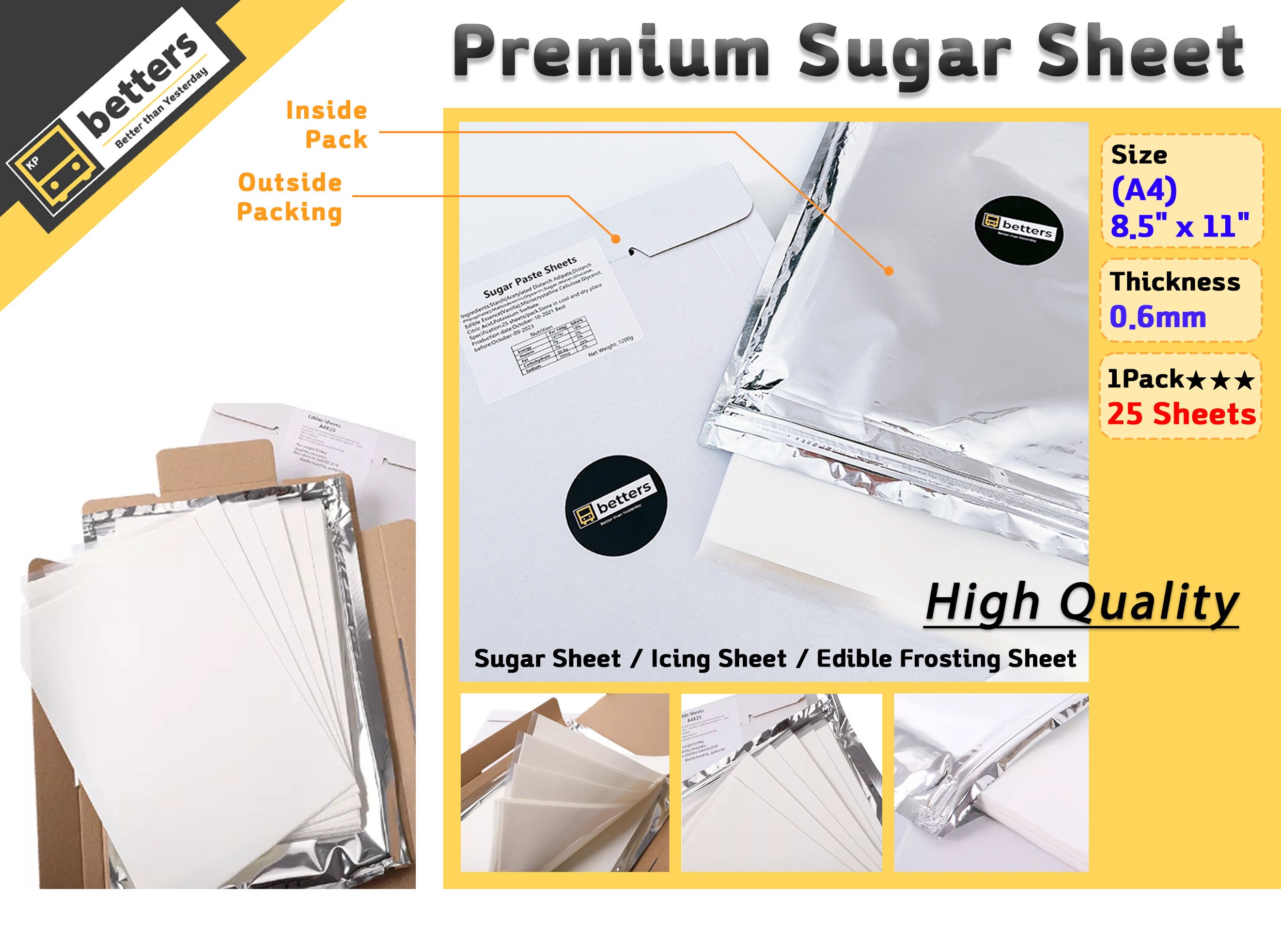 Edible Premium Frosting Sheets 25 Sheet, A4 Size 8.5 X 11 Icing Sheets ...