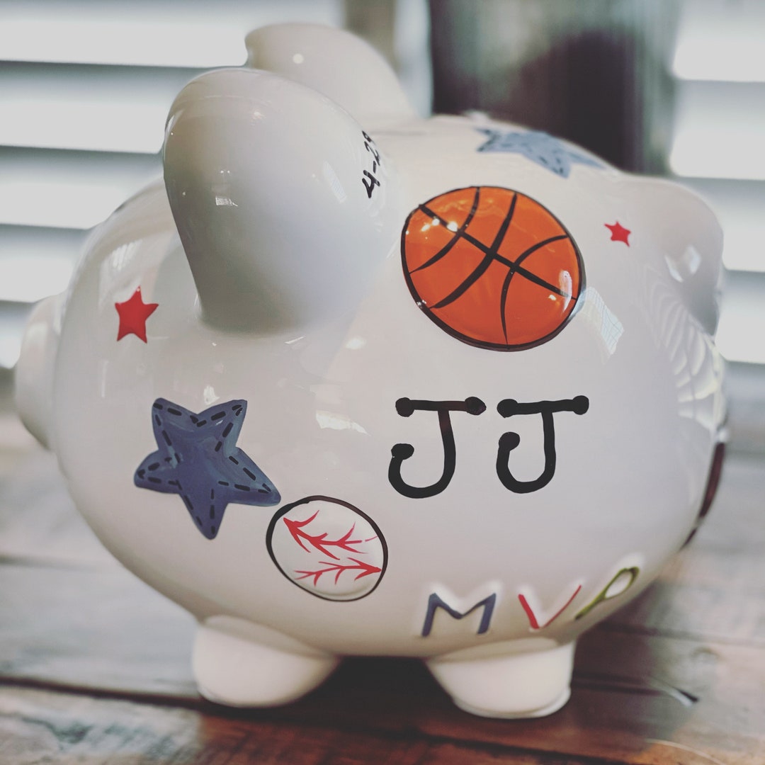 Sports Theme Personalized 8 Large Piggy Bank Soccer Bank Football Bank ...