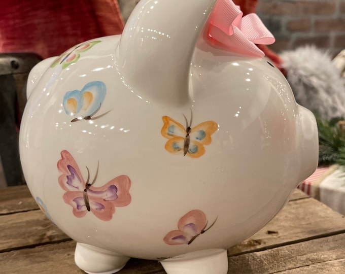 Butterfly Hand Painted Piggy Bank (hand Personalized) - Soft Brushed ...