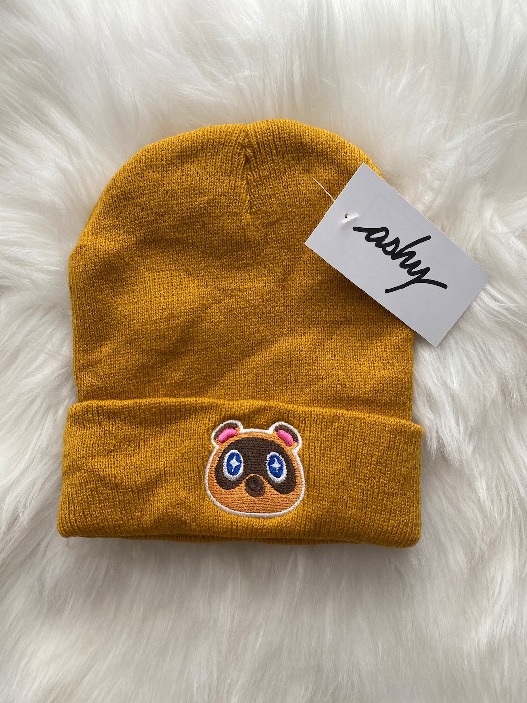 Surprised Tommy, Timmy, Tom Nook Embroidered Cuffed Knit Beanie ACNH ...