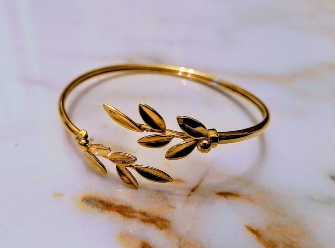 Gold Plated Olive Leaf Bracelet, 925 Sterling Silver Greek Bangle - Etsy