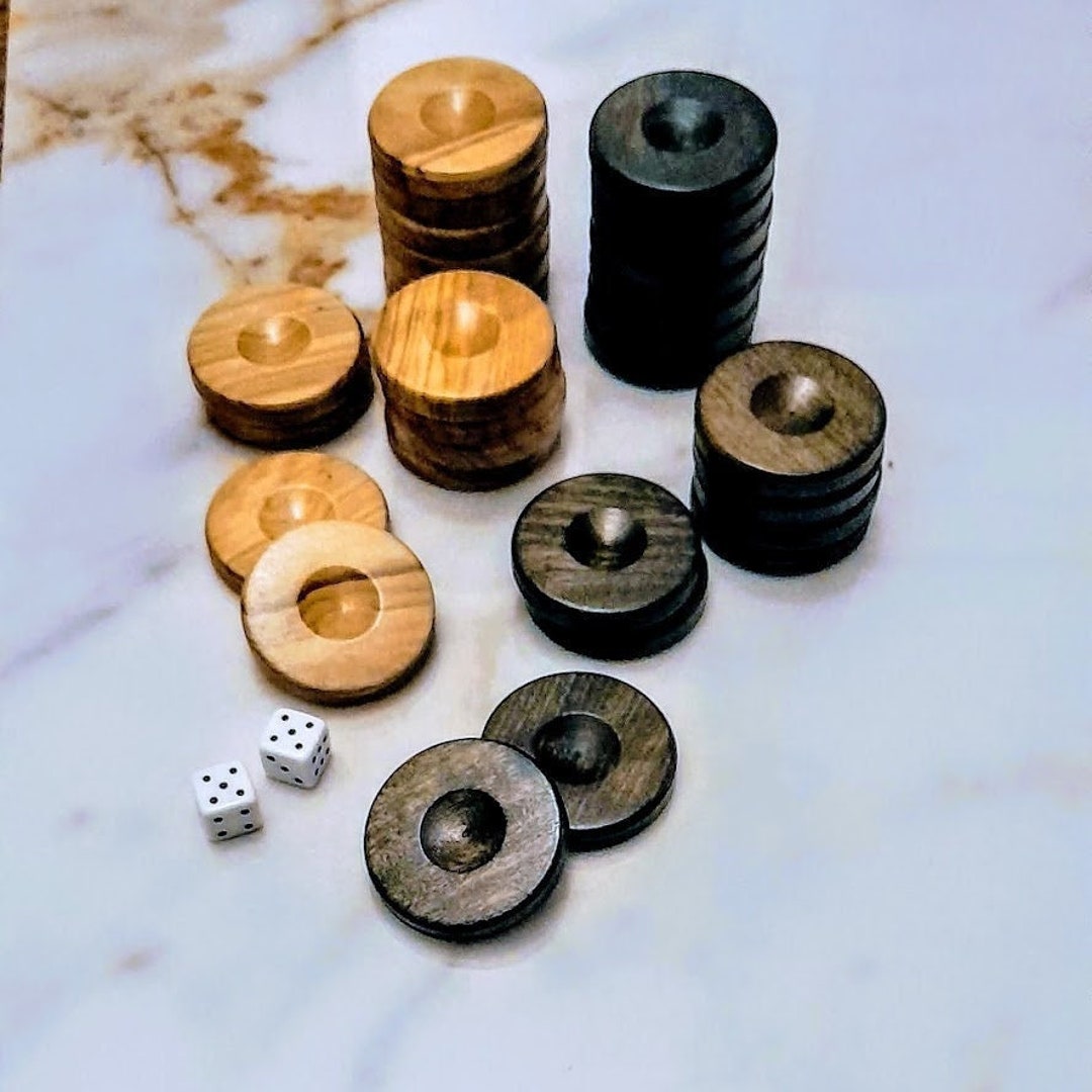 Olive Wood Backgammon Checkers, Handmade Checkers for Tavli 30 Pcs ...