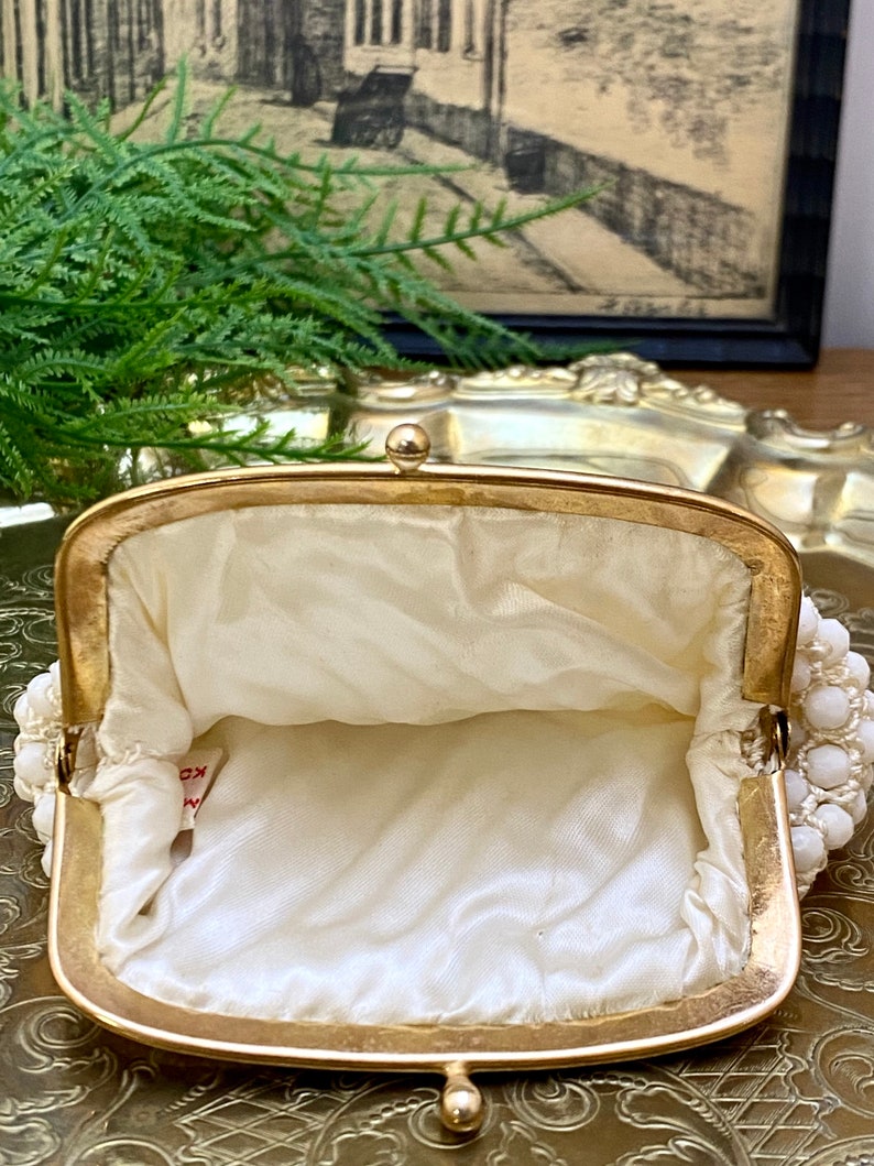 Vintage Crochet & Beaded Mini Wallet. Cream With Brass Snap Closure ...