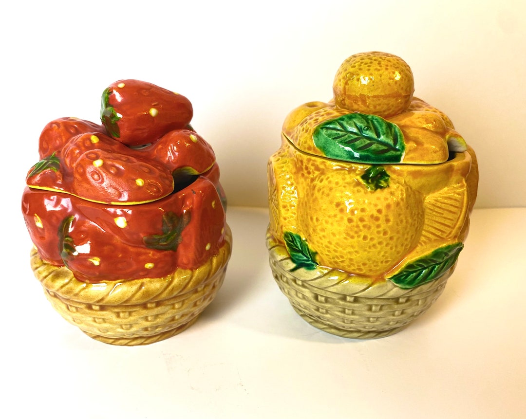 Vintage Kitchen Small Canister Container or Jam Jars. Orange and ...