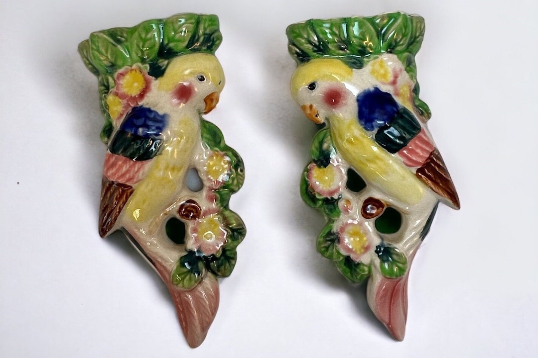 Ceramic Vintage Pair of Bird Wall Pockets. Lovely Bright Colors. Made ...