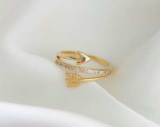 Arrow Ring, Chevron Arrow Ring, Gold Plated Sideways Arrow Ring, Paved ...